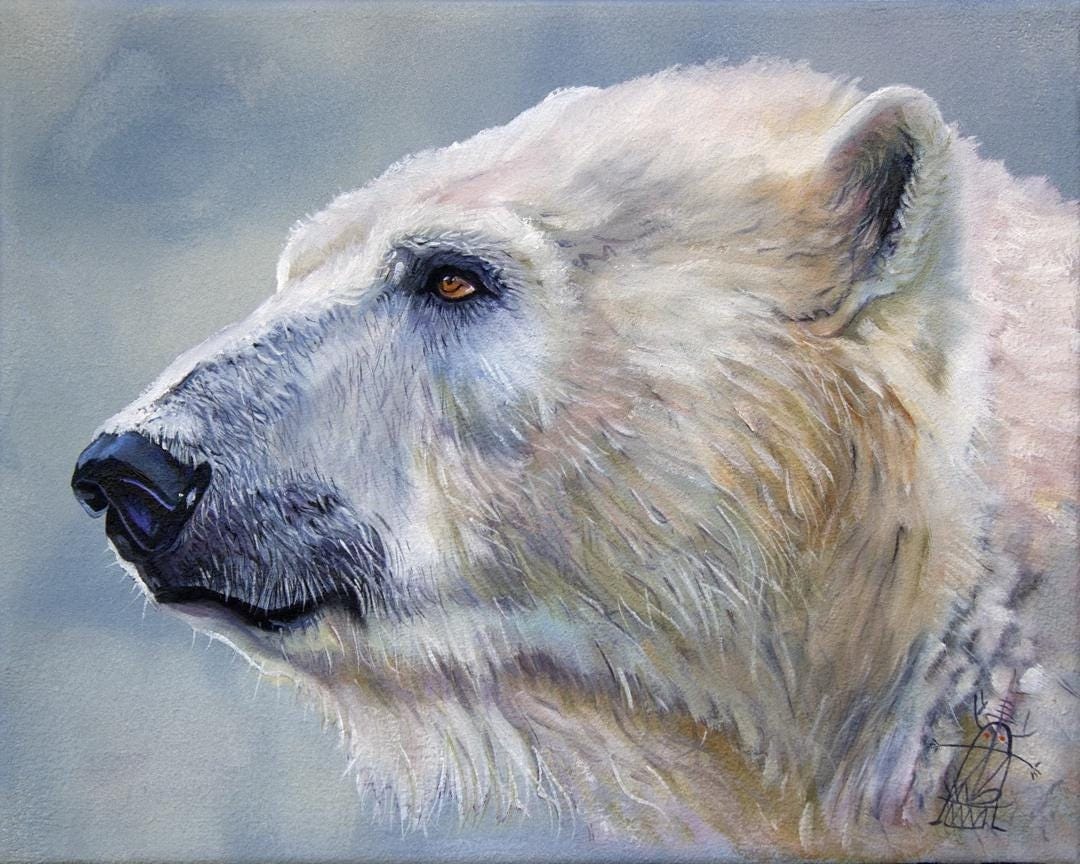 Polar Bear Art Painting - " Polar Bear on Blue " -by Artist- J W Baker ...