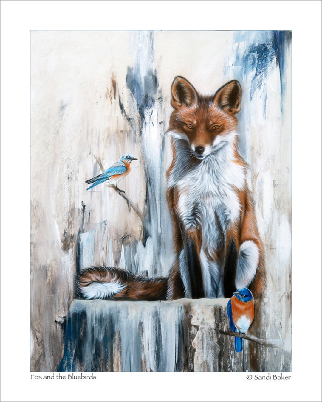 Fox and Bluebirds Art Print by Sandi Baker - Etsy