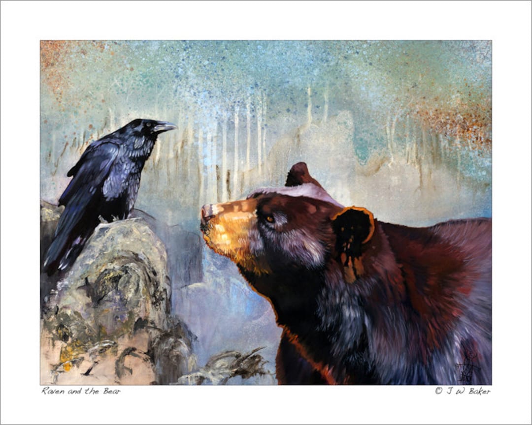 Raven and Bear Wildlife Art Illustration Print - Etsy
