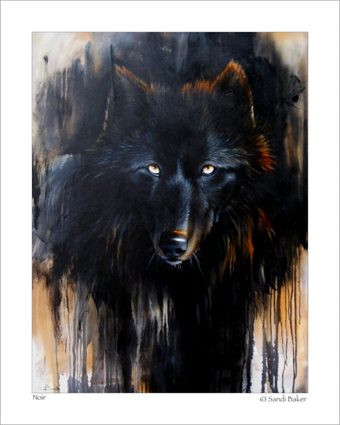 Black Wolf Art Print - "noir" © Sandi Baker - Etsy