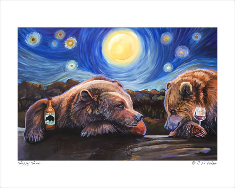 Fun Whimsical Bears Happy Hour Collectible Wildlife Art | Etsy