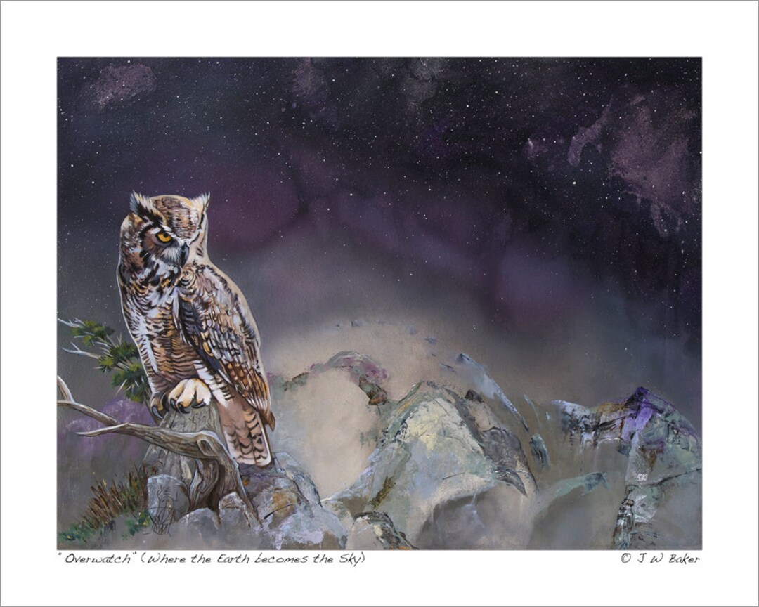 Owl / Fantasy Landscape Print overwatch where the Earth Becomes the Sky ...