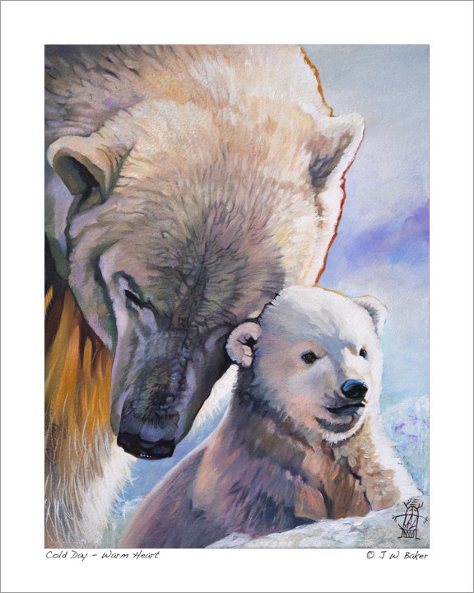 Polar Bear & Cub Artwork "cold Day - Warm Heart" - Wildlife Art Print ...