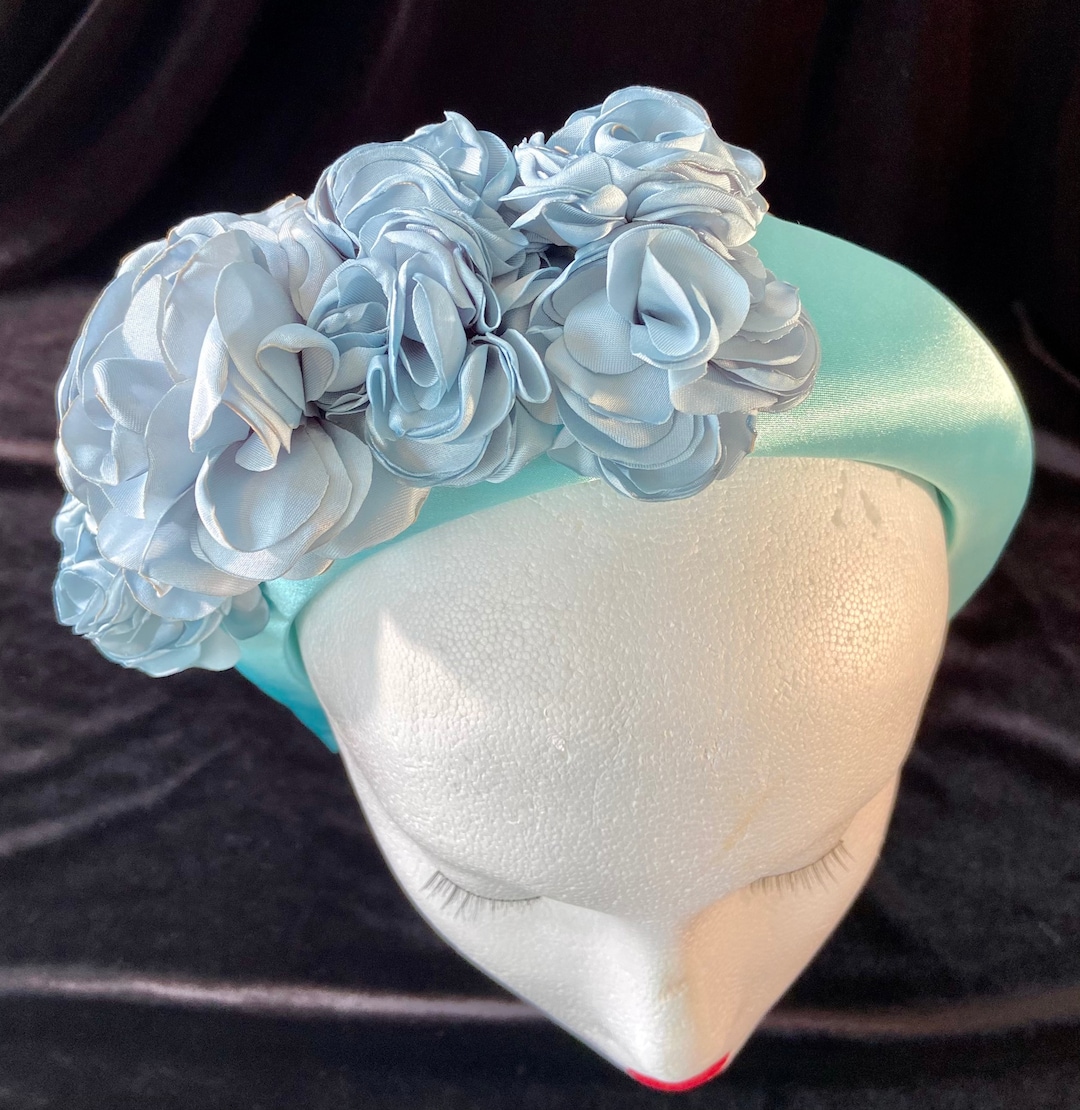 Light Blue Padded Headband With Burned Edge Flowers. - Etsy