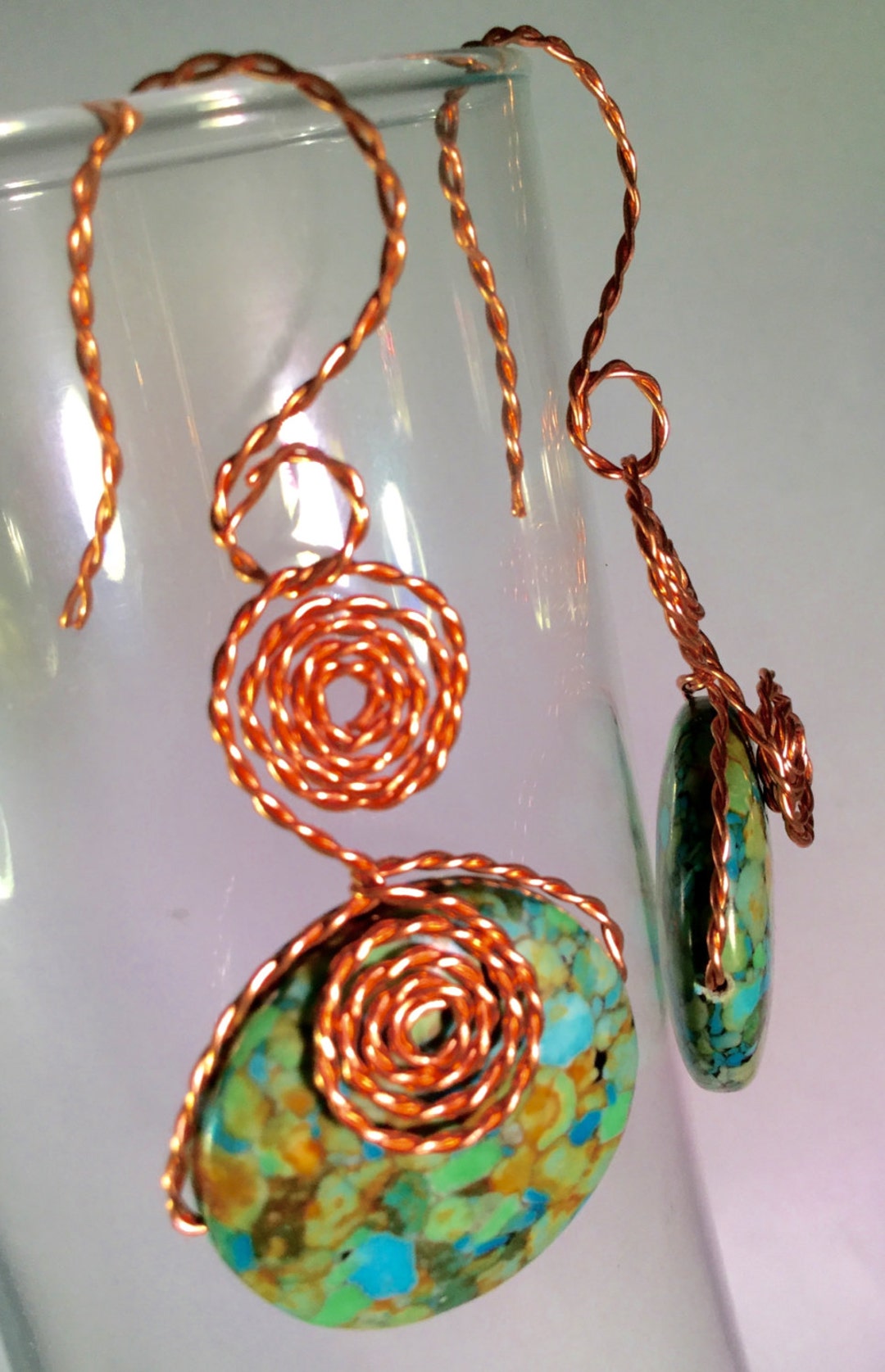 Twisted Copper Wire Coiled Earrings. Holding 1" Wide Lentil Shape Stone ...