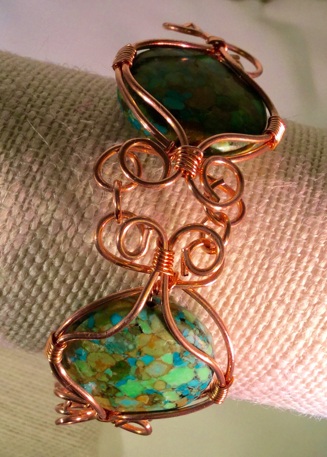 Copper, Wire Wrapped Link 6 1/2" Bracelet. Embracing a Beautiful 1 ...