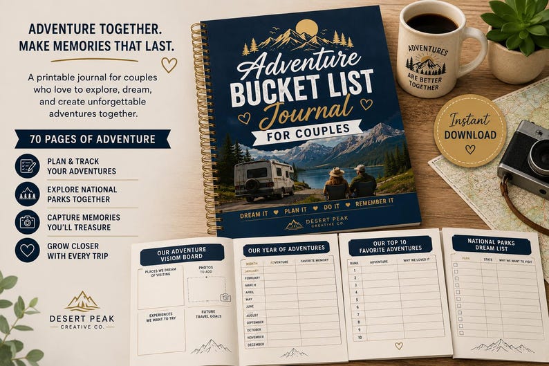 Couples Adventure Bucket List Journal | Travel Planner, Road Trip ...