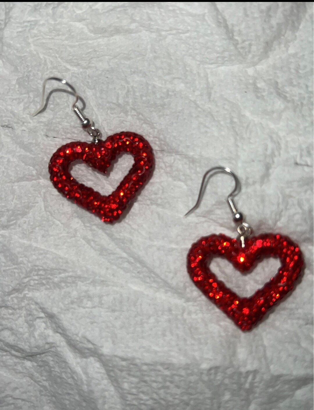 Red Heart Rhinestone Earrings - Etsy