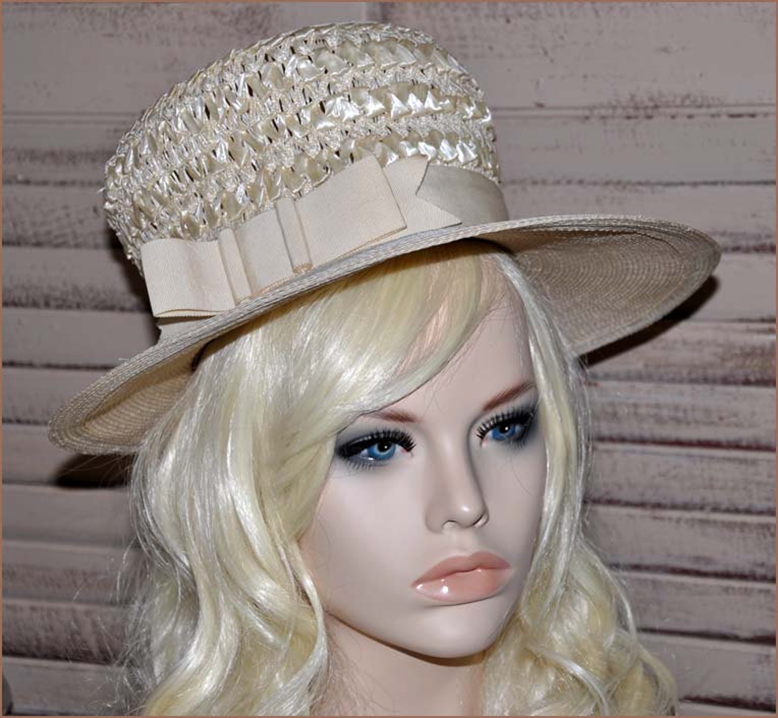 Ivory Straw Boaters Hat, Ivory Wide Brim Hat, Ladies Ivory Wide Brim ...