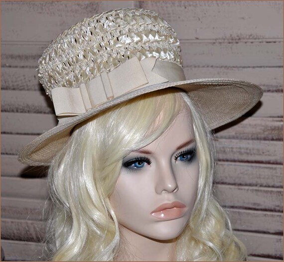 Ivory Straw Boaters Hat, Ivory Wide Brim Hat, Ladies … - Gem