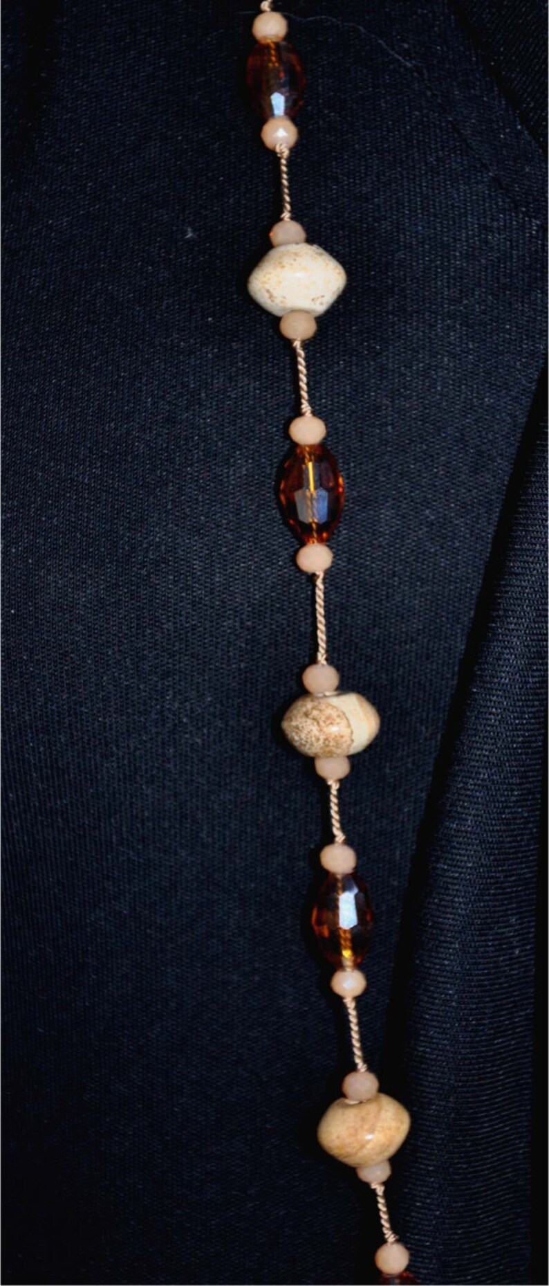 Hand Knotted Necklace Tan and Gold Beaded Necklace Boho | Etsy