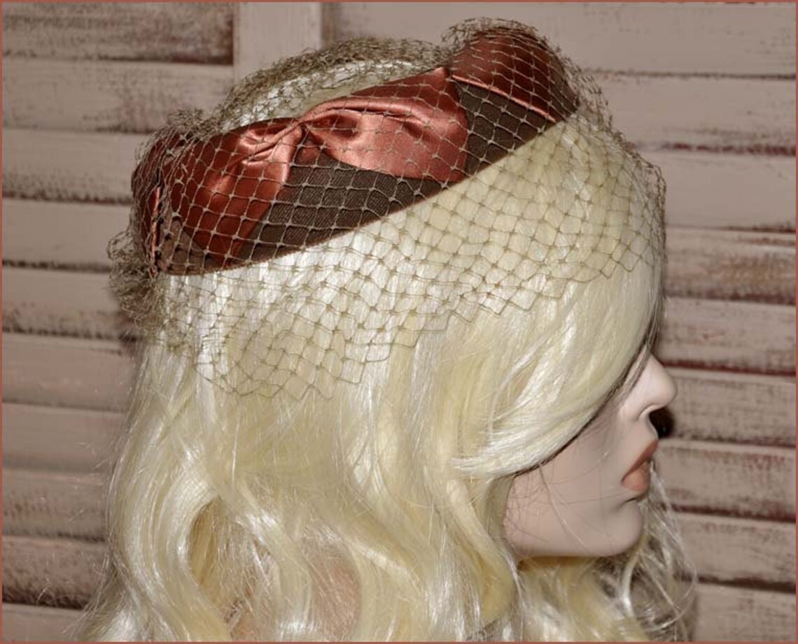 Brown Pillbox Hat, Pillbox Veil Hat, Brown Pillbox Hat, Open Top Brown ...