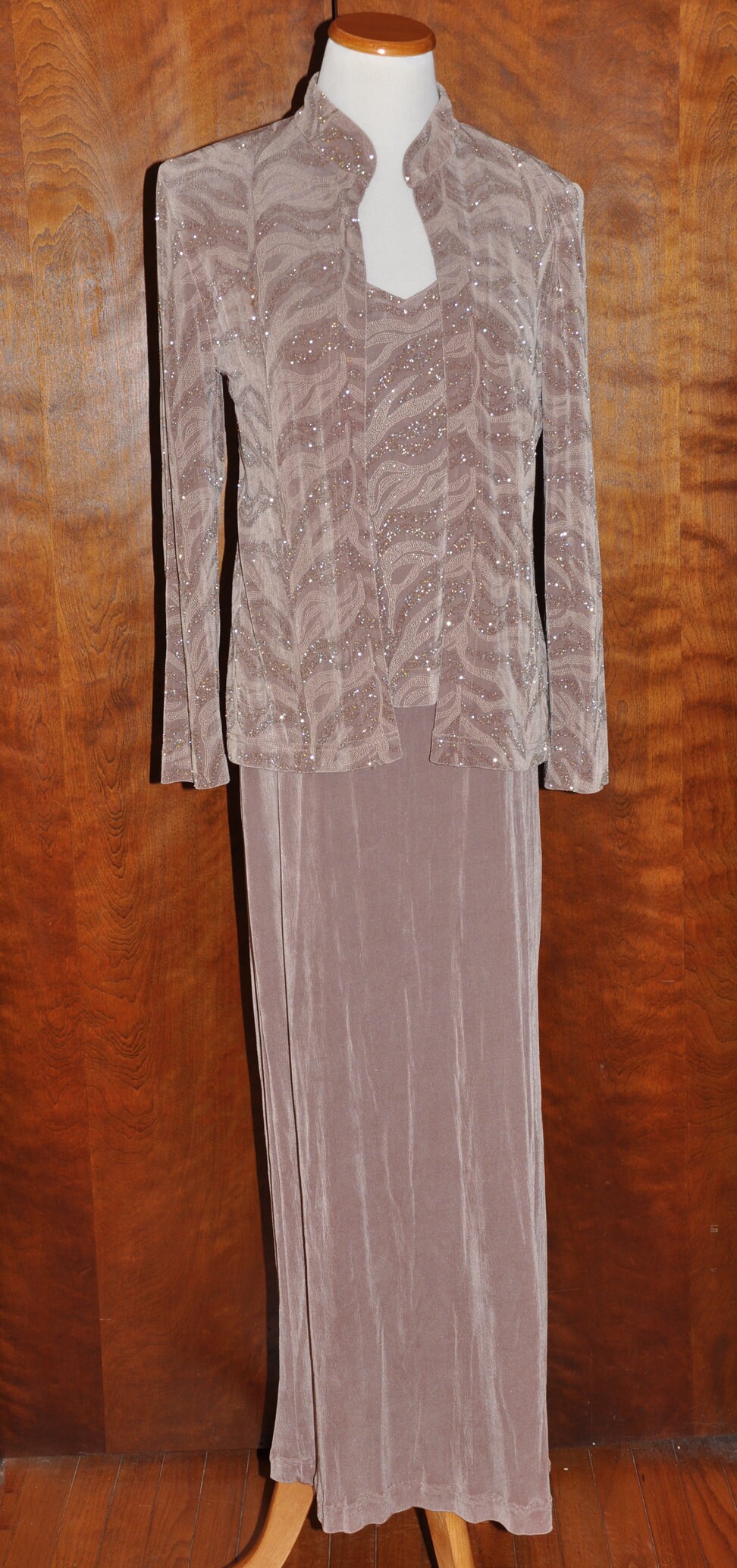 Vintage Jessica Howard Fawn Mother of the Bride Gown & Jacket, Beaded ...