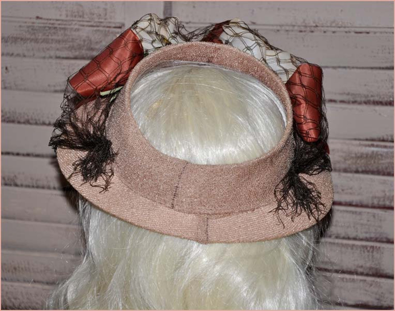 Caramel Open Top Hat, Cream Flower Hat, Tan Flower Veil Hat, Flower ...