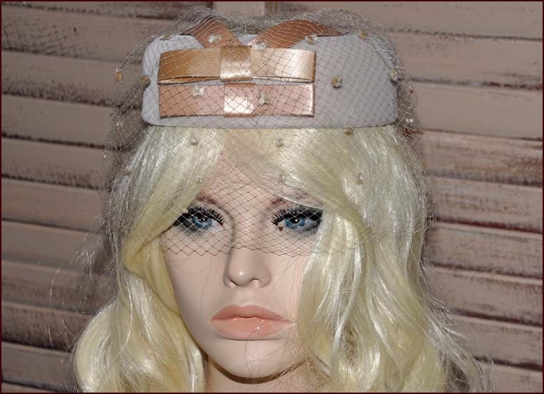 Ivory Pillbox Hat, Ivory Open Top Hat, Ivory Veil Pillbox, Velvet Satin ...