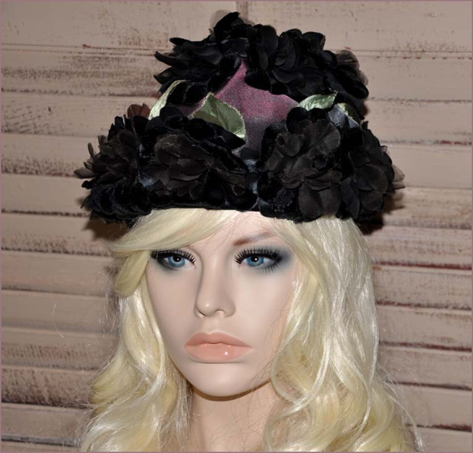 Burgundy Hat, Floral Beehive Hat, 1940's Beehive Hat, Black Beehive Hat ...