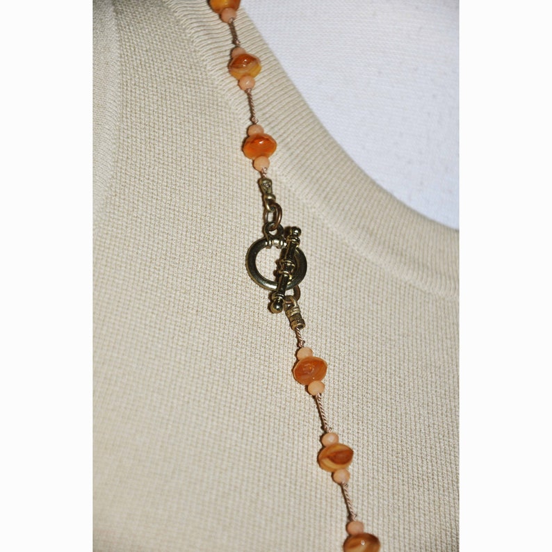 Hand Knotted Necklace, Tan and Gold Beaded Necklace, Boho Style ...