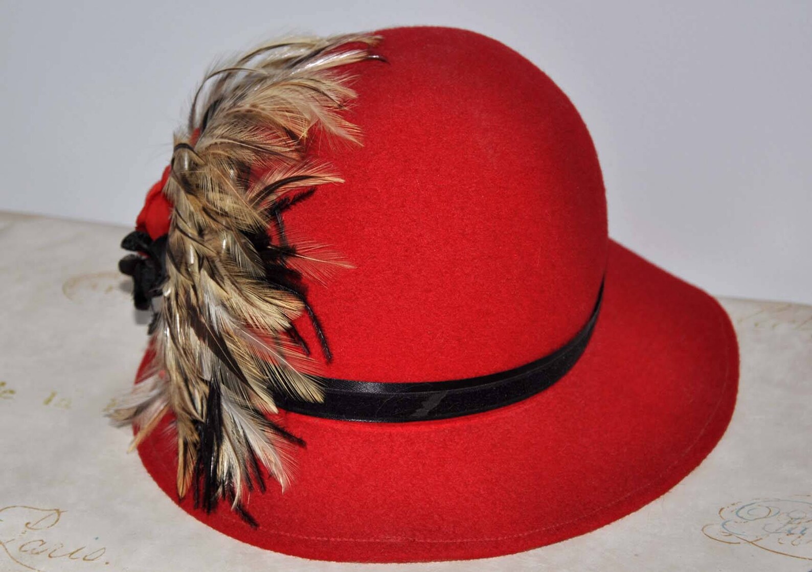 Vintage Red Feather Hat Vintage Red Wool Hat Red Vintage - Etsy