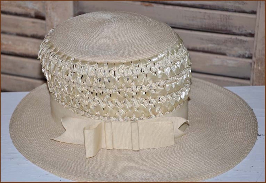 Ivory Straw Boaters Hat, Ivory Wide Brim Hat, Ladies Ivory Wide Brim ...