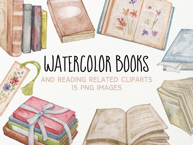 Watercolor Books Clipart Reading Clipart Book Clipart for - Etsy