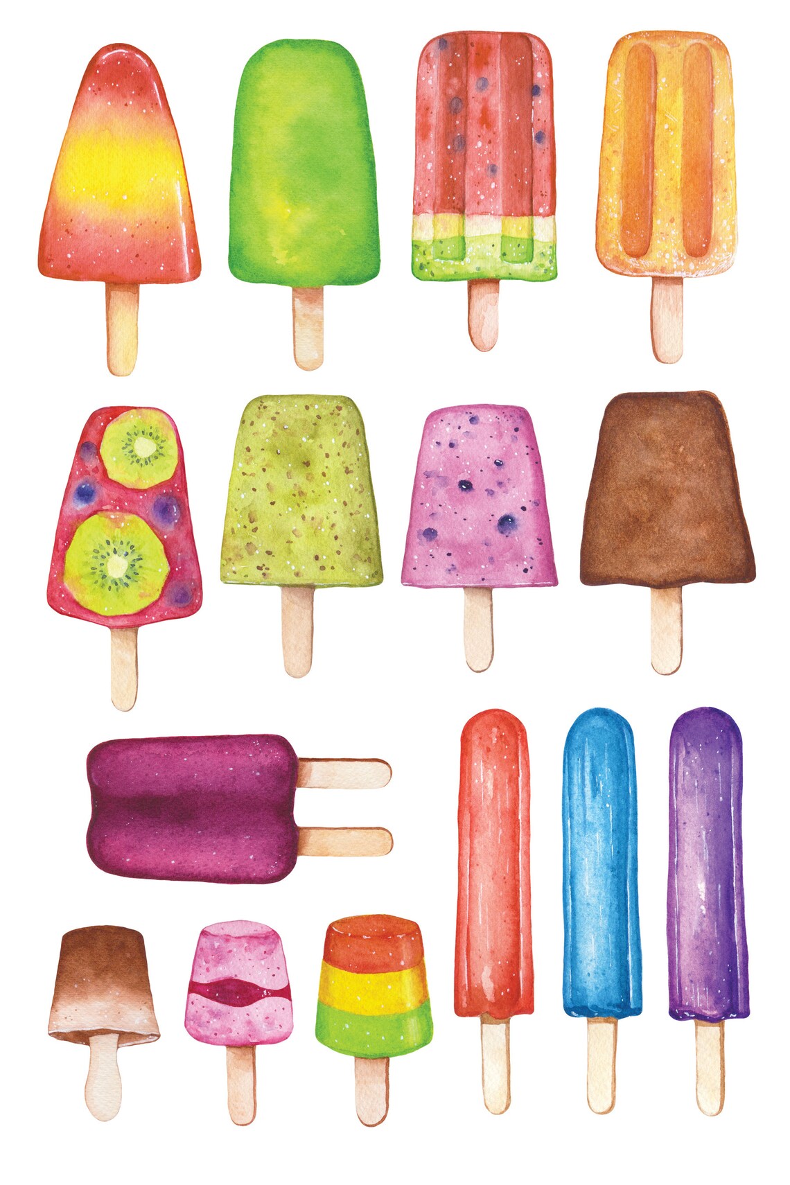 Watercolor Popsicles Clipart Set, Popsicles Graphics, Summer Cliparts ...