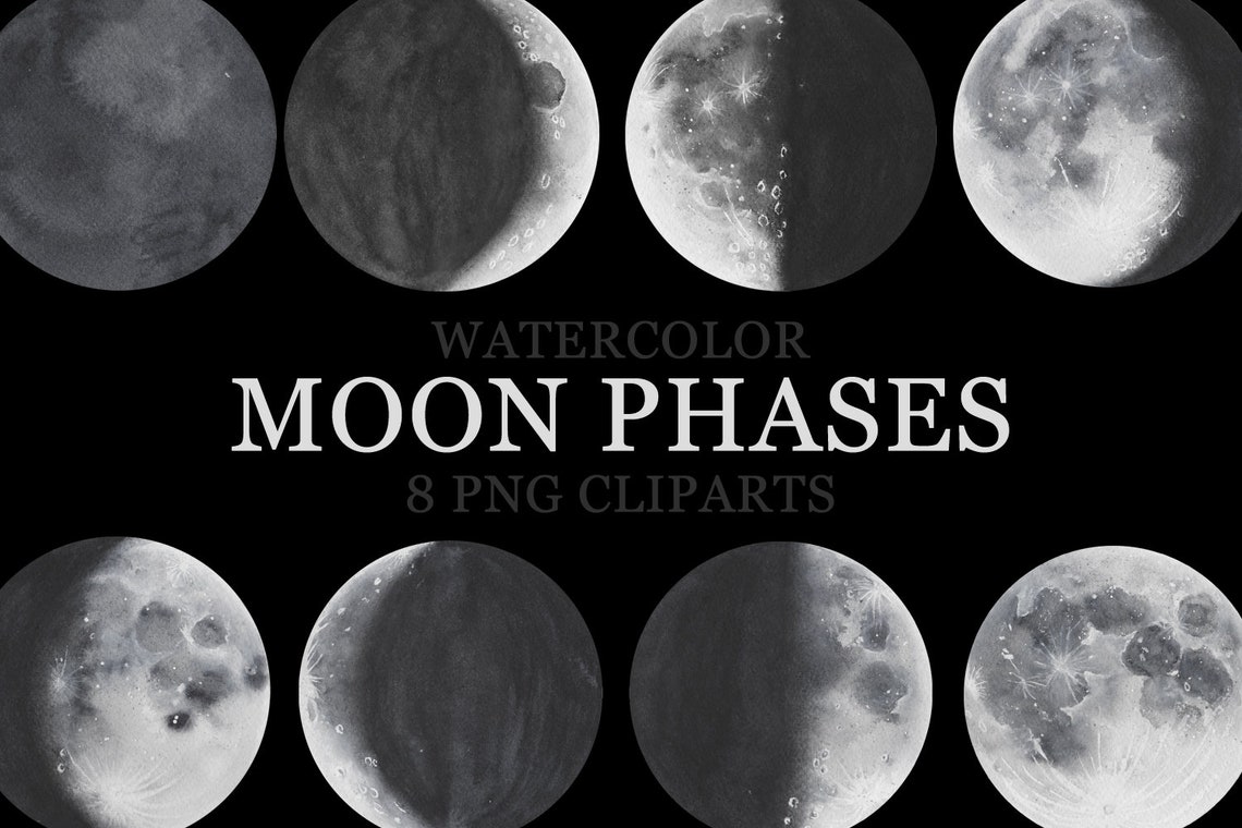 Watercolor Moon Phases Moon Clipart Lunar Graphics Hand - Etsy