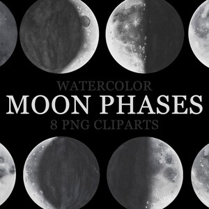 Watercolor Moon Phases, Moon Clipart, Lunar Graphics, Hand Painted Moon ...