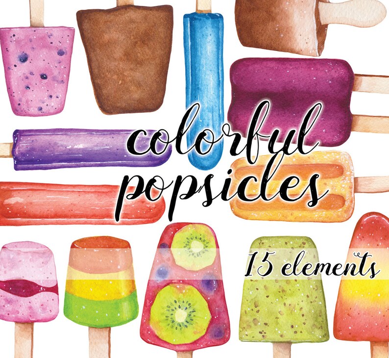 Watercolor Popsicles Clipart Set, Popsicles Graphics, Summer Cliparts ...