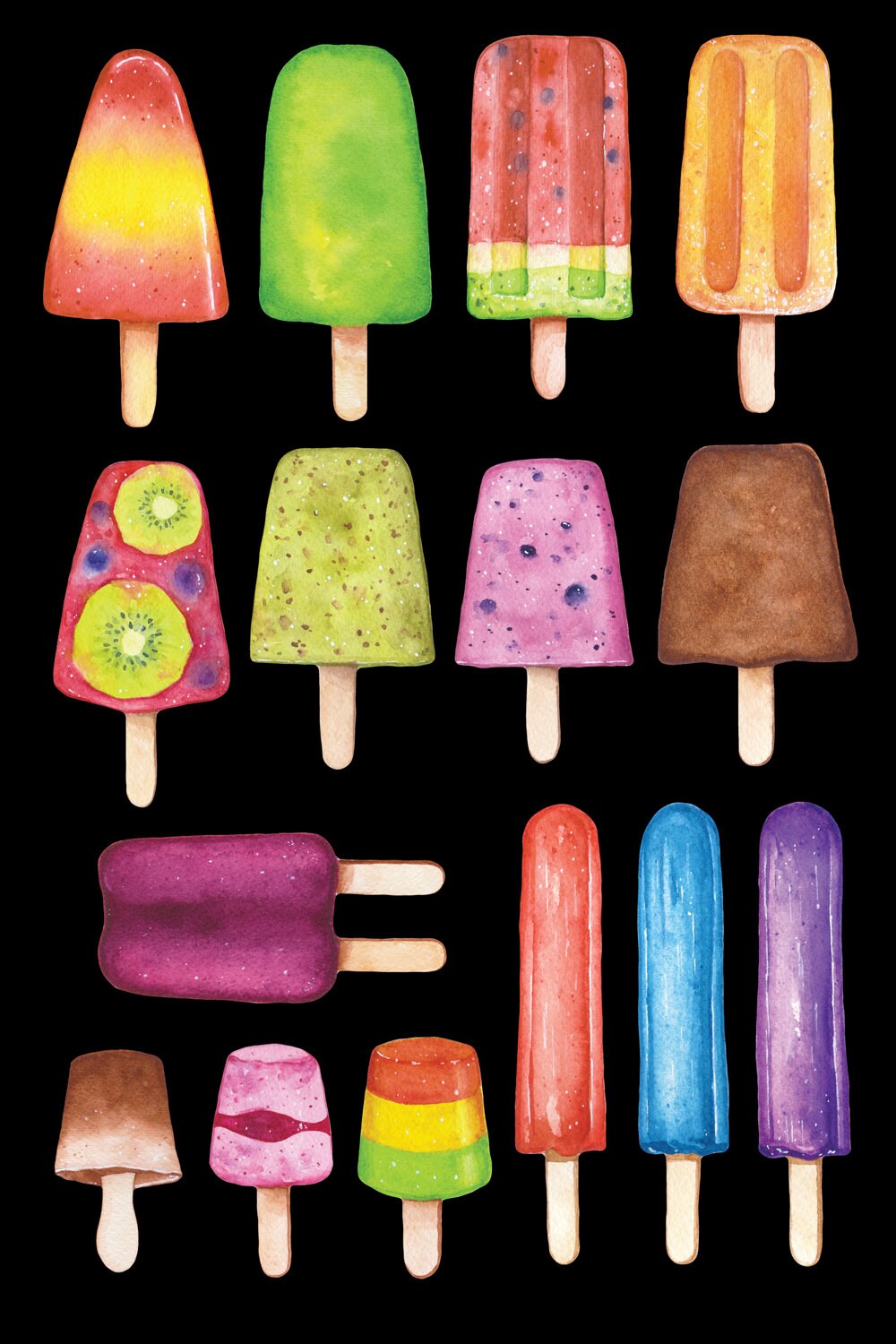 Watercolor Popsicles Clipart Set, Popsicles Graphics, Summer Cliparts ...