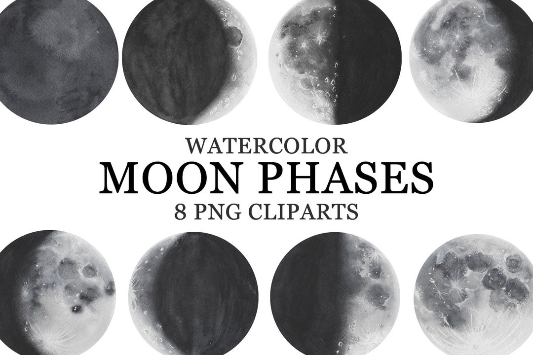 Watercolor Moon Phases Moon Clipart Lunar Graphics Hand - Etsy