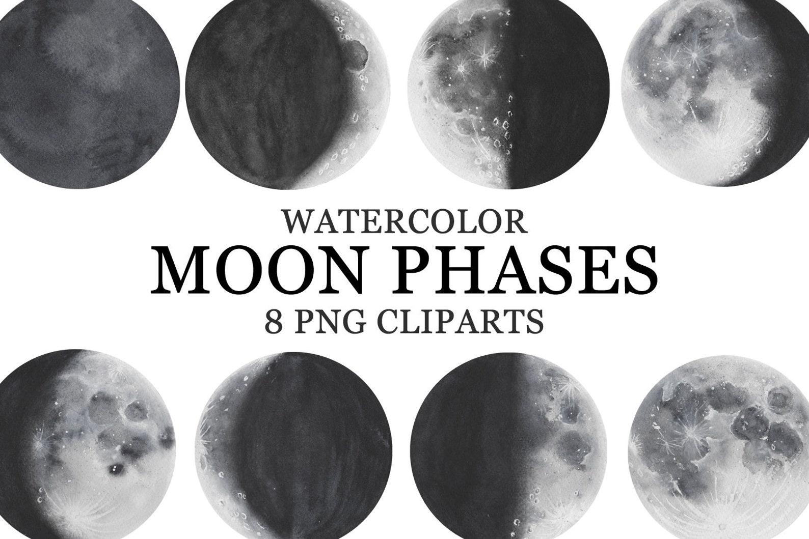 Watercolor Moon Phases, Moon Clipart, Lunar Graphics, Hand Painted Moon ...