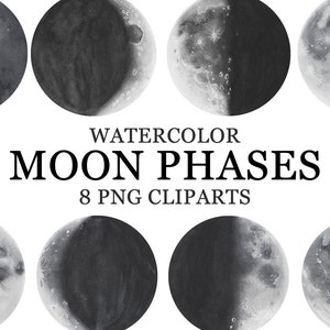 Watercolor Moon Phases Moon Clipart Lunar Graphics Hand - Etsy