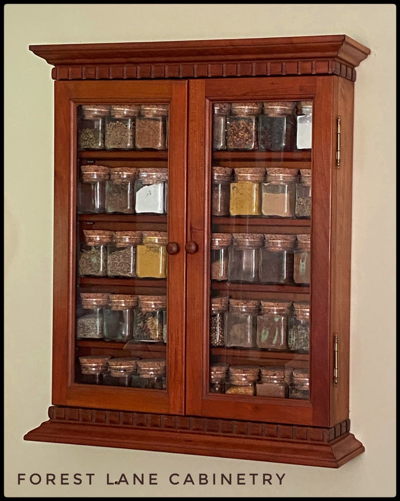 Cherry 2 Door Spice Cabinet With 40 Bottles | Etsy