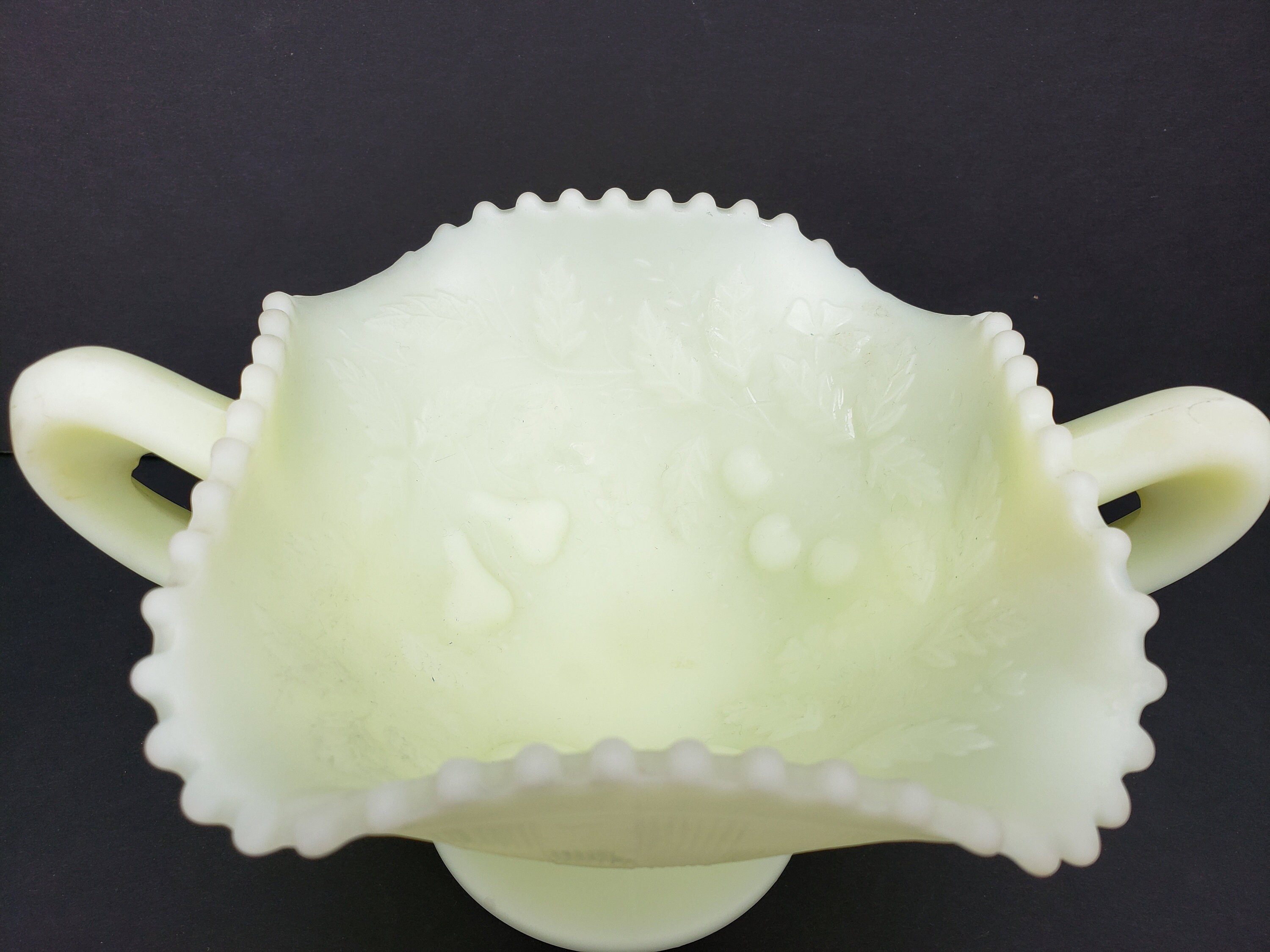 Fenton Satin Green Handled Small Compote Bowl Fluted Edges | Etsy