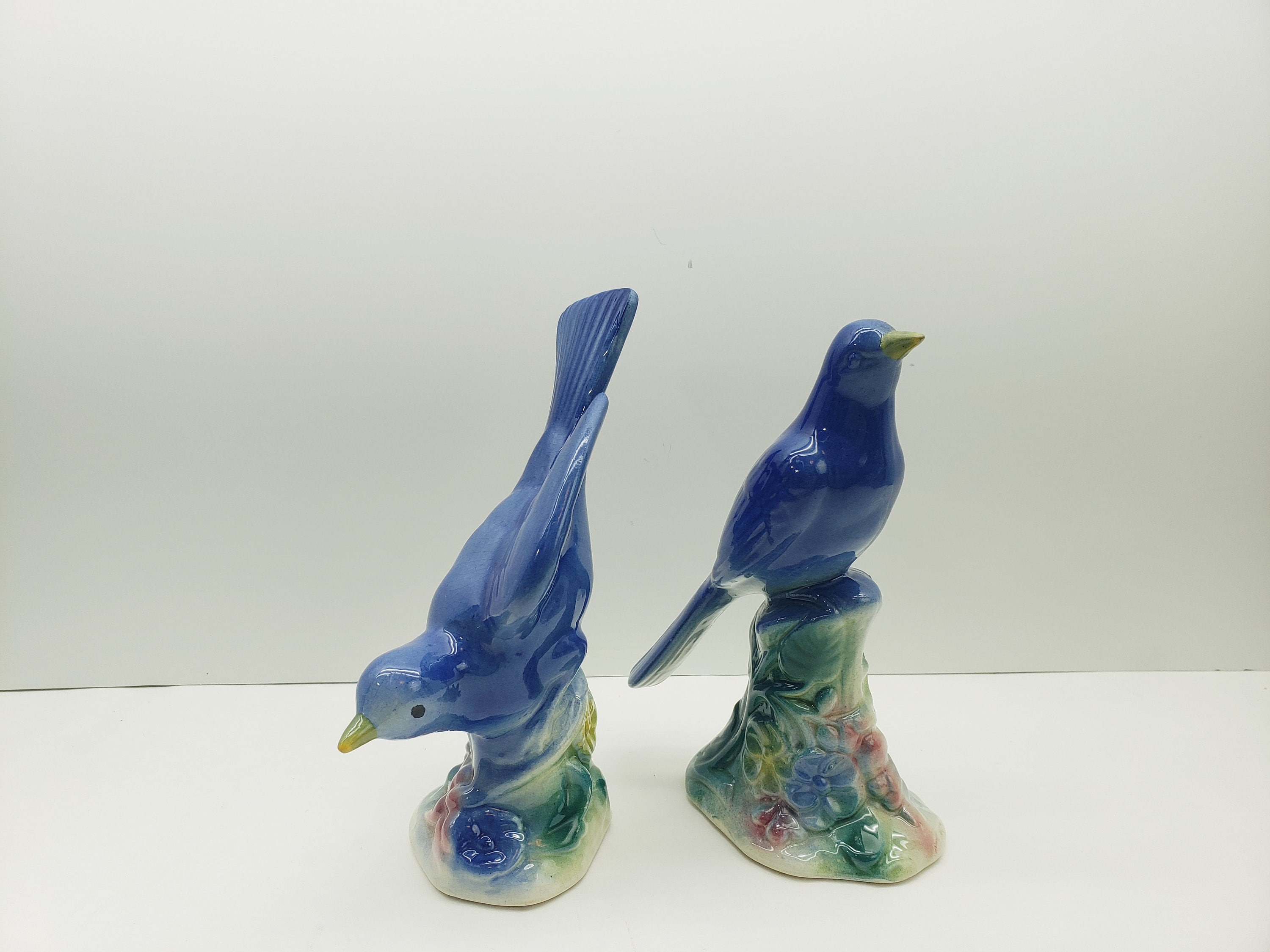 Vintage Pair Ceramic Blue Bird Figurines - Etsy