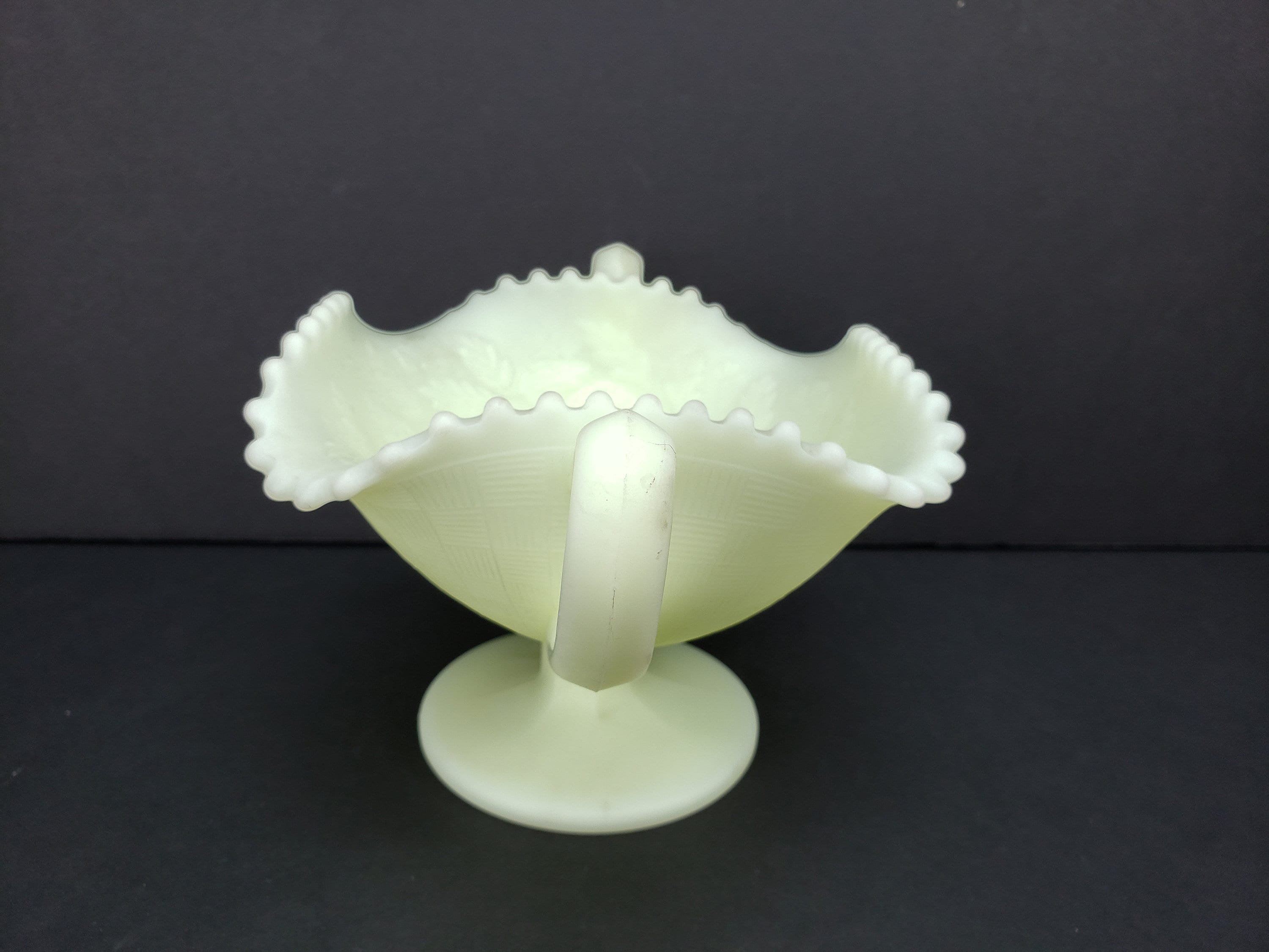 Fenton Satin Green Handled Small Compote Bowl Fluted Edges | Etsy