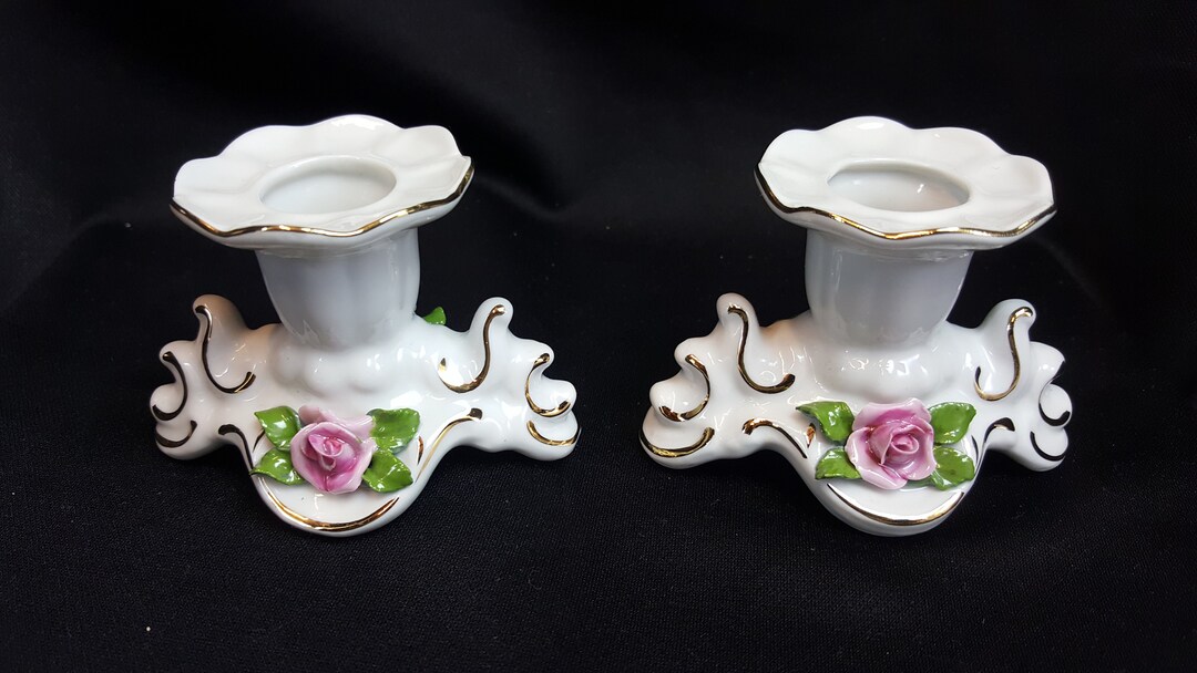 Vintage Porcelain German Dresden Candle Holders - Set of 2 - 1960 Circa ...