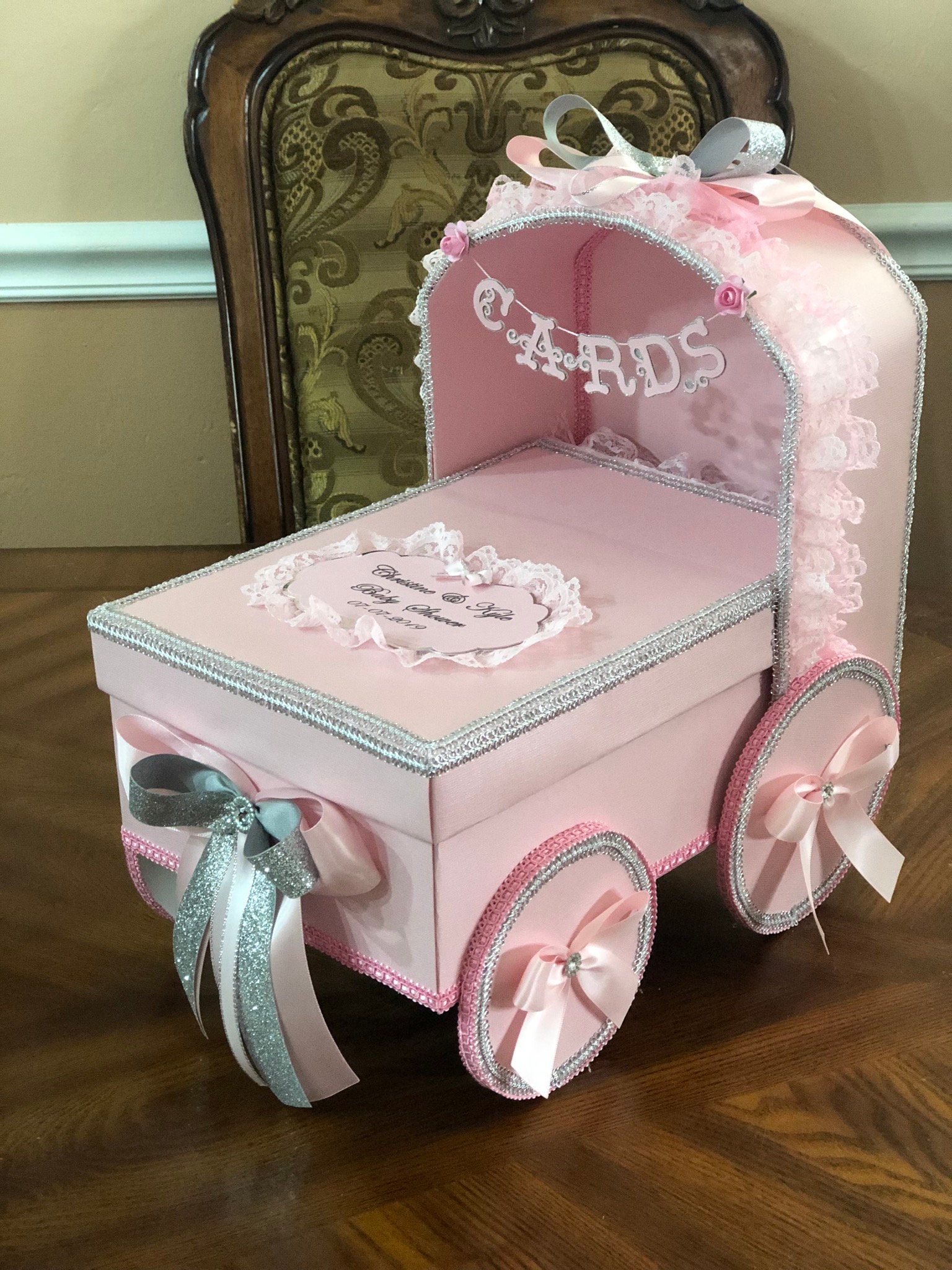 Card Box Stroller/ Pink and Silver Card Box/ Girl Baby Shower ...