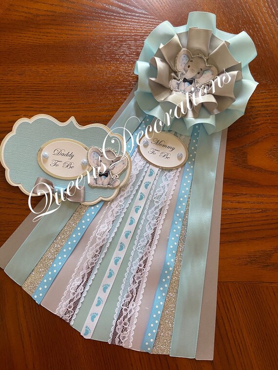 Mommy to Be Corsage/ Baby Blue and Gray Corsage/ Chevron Baby | Etsy