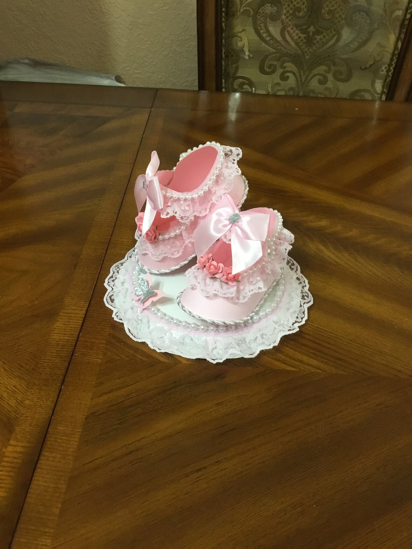 Unique Cake Topper/ Elegant Pink Shoes / Pink and Silver Shoes Cake ...