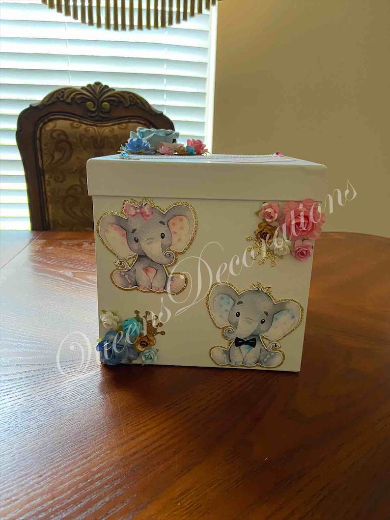 Gender Reveal Card Box/ Pink and Blue Elephant Card Box for - Etsy