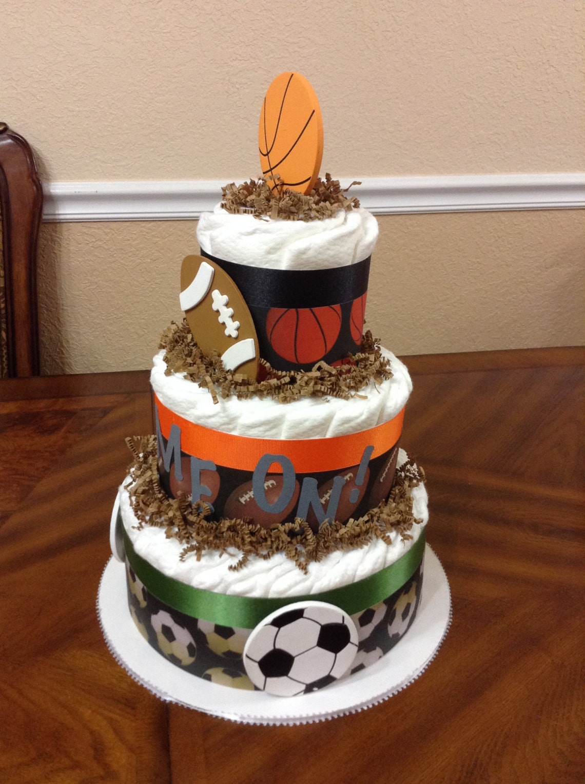 Sports Diaper Cake/ Basketball Diaper Cake/ Football Baby Shower ...