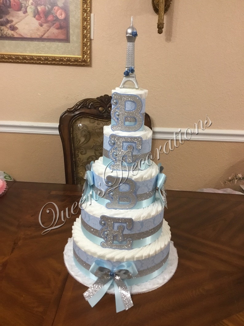 5 Tier Diaper Cake/blue and Silver Customizable Diaper - Etsy