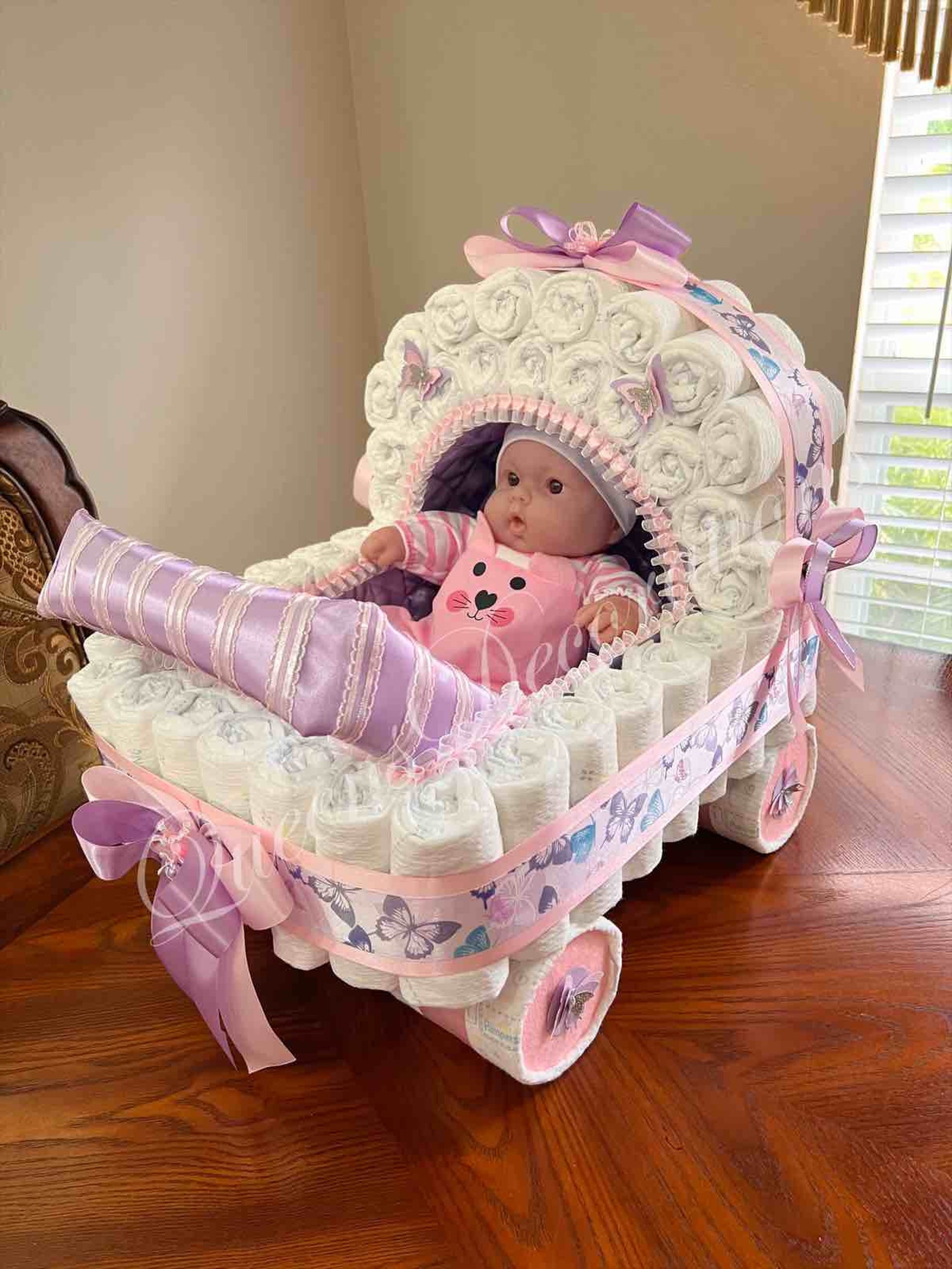 Elegant Diaper Stroller/ Girl Baby Shower/ Unique and Original Gift ...