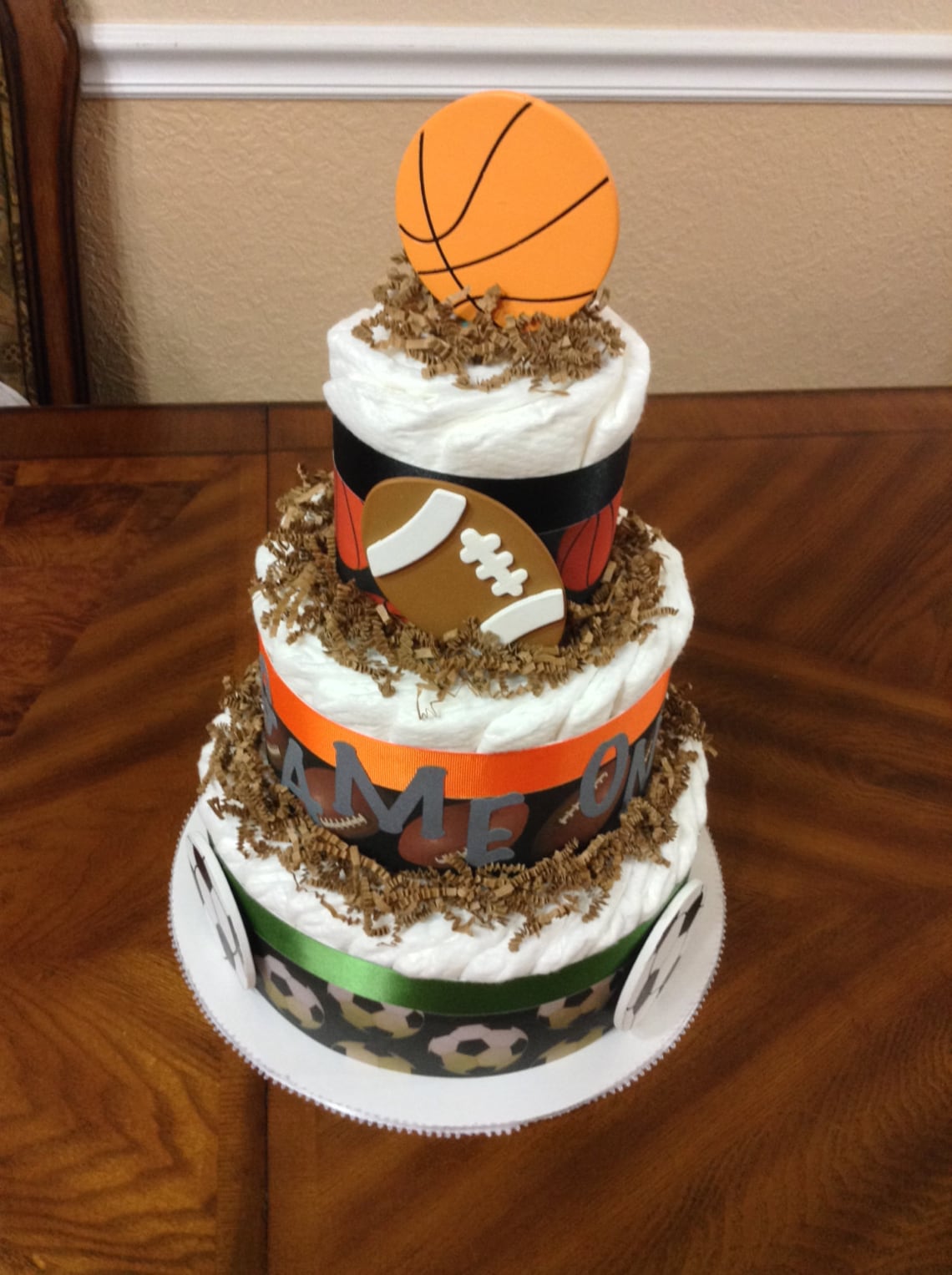 Sports Diaper Cake/ Basketball Diaper Cake/ Football Baby Shower ...