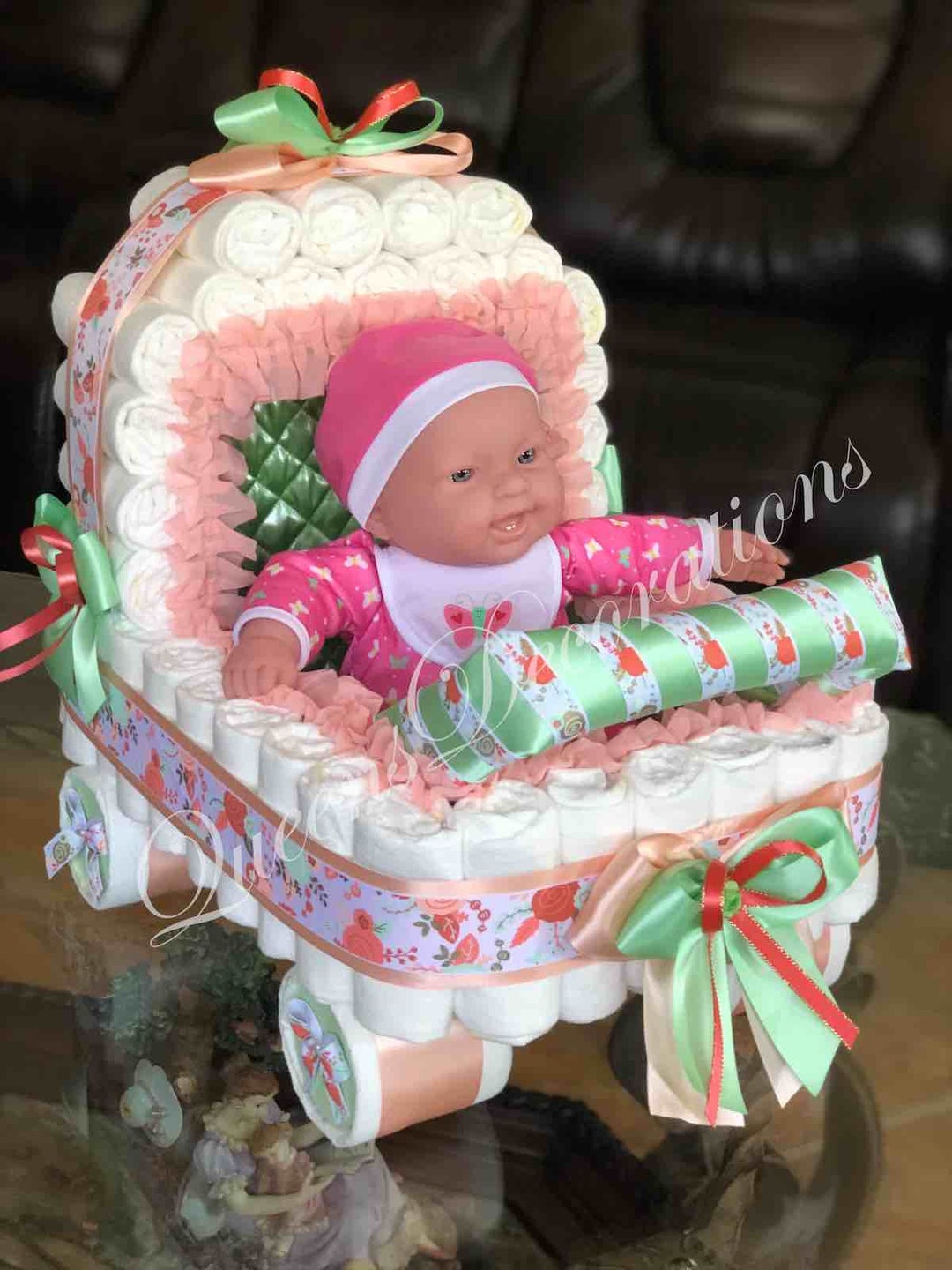 Coral Diaper Stroller/girl Baby Shower/elegant Stroller for Baby Shower ...