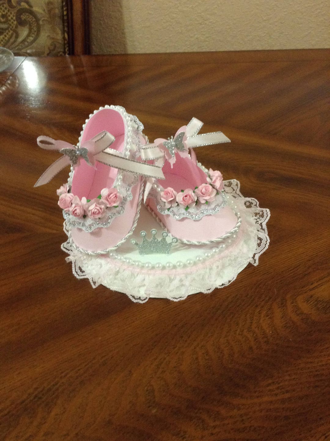 Ballerina Cake Topper Shoes/ Shoe Cake Topper/ Pink and Silver Shoe ...