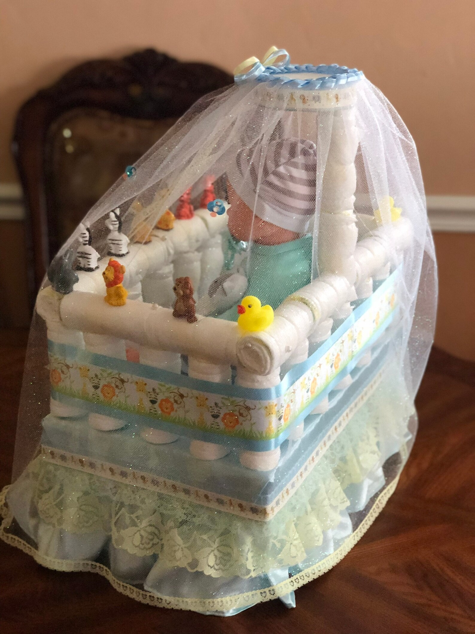 Noah's Ark Diaper Crib/ Twin Baby Shower/ Elegant Diaper Crib/ Neutral ...
