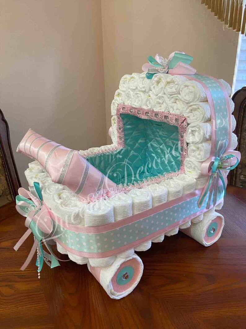 Elegant Diaper Stroller/ Mint Green and Pink Diaper Stroller/ Diaper ...