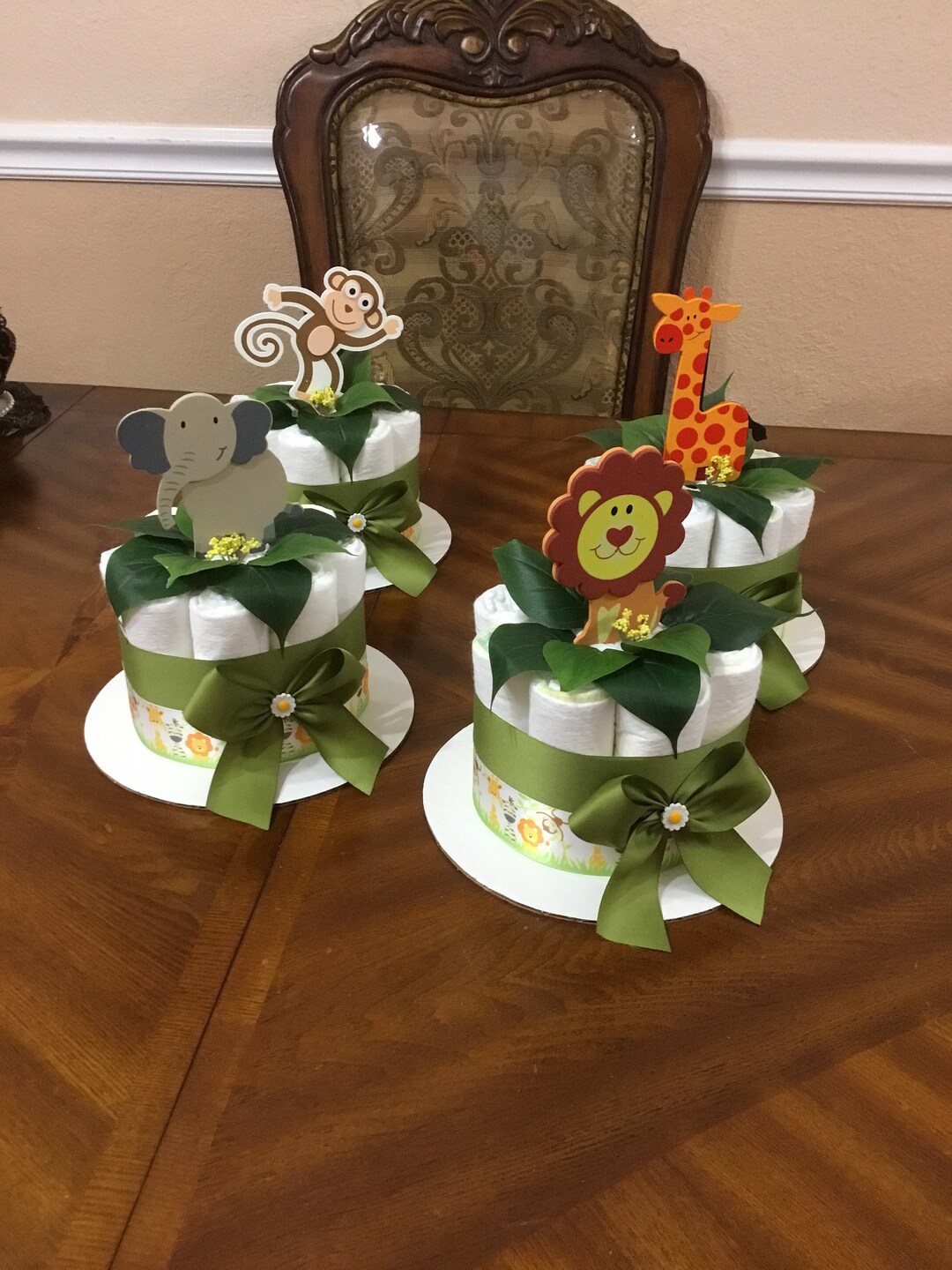 Set of 4 Mini Diaper Cakes/ Baby Shower Decorations/ Safari Baby Shower ...